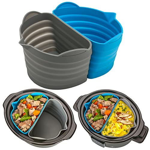 Transform Cooking with Blue+Grey Eco-Friendly Silicone Slow Cooker Divider Inserts - Non-Stick, Dishwasher Safe! Fits 6-8 Quart Brands