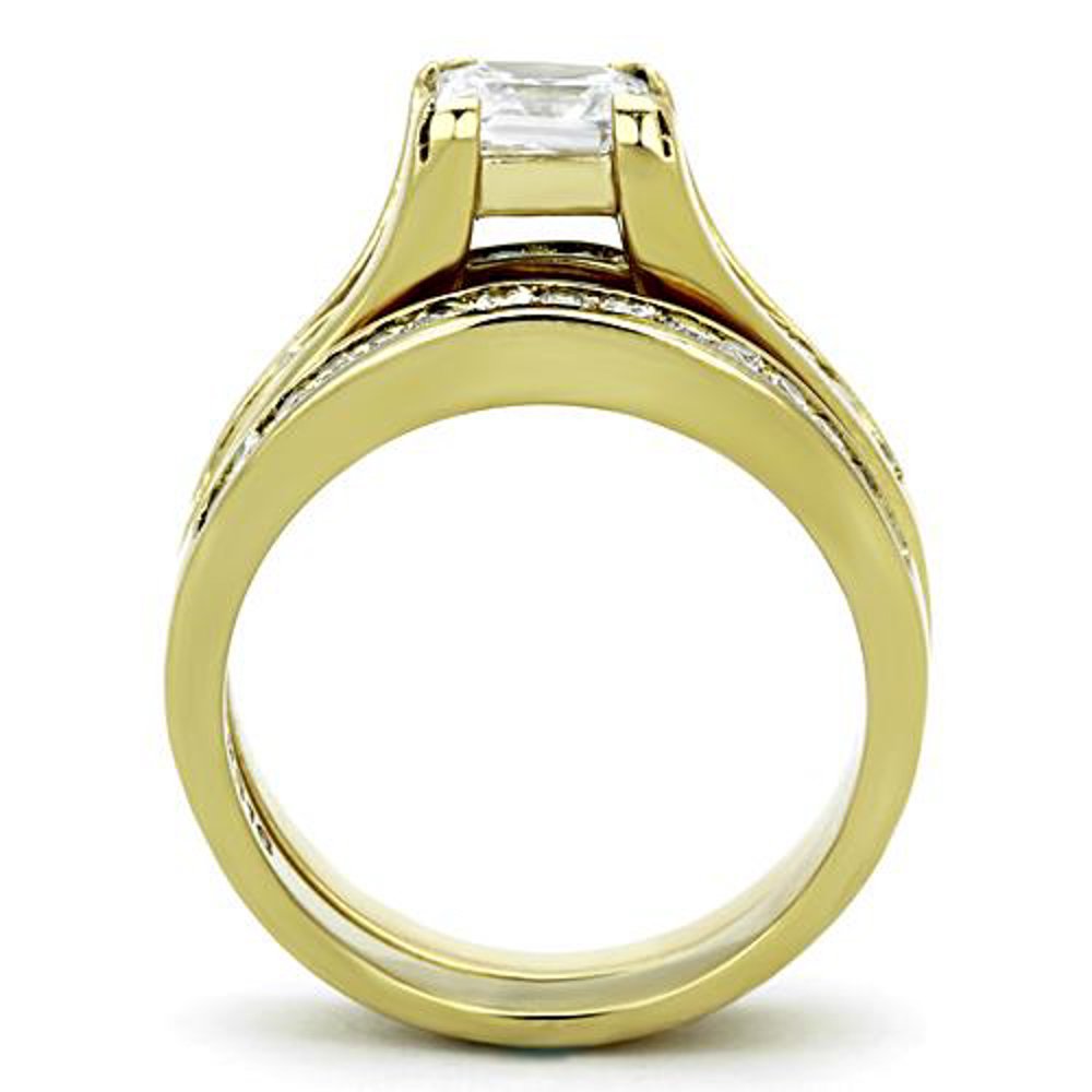 Marimor Jewelry Women's 2.10 Carat Zirconia Gold Plated Stainless Steel 316 Weddding Ring Set Size 6