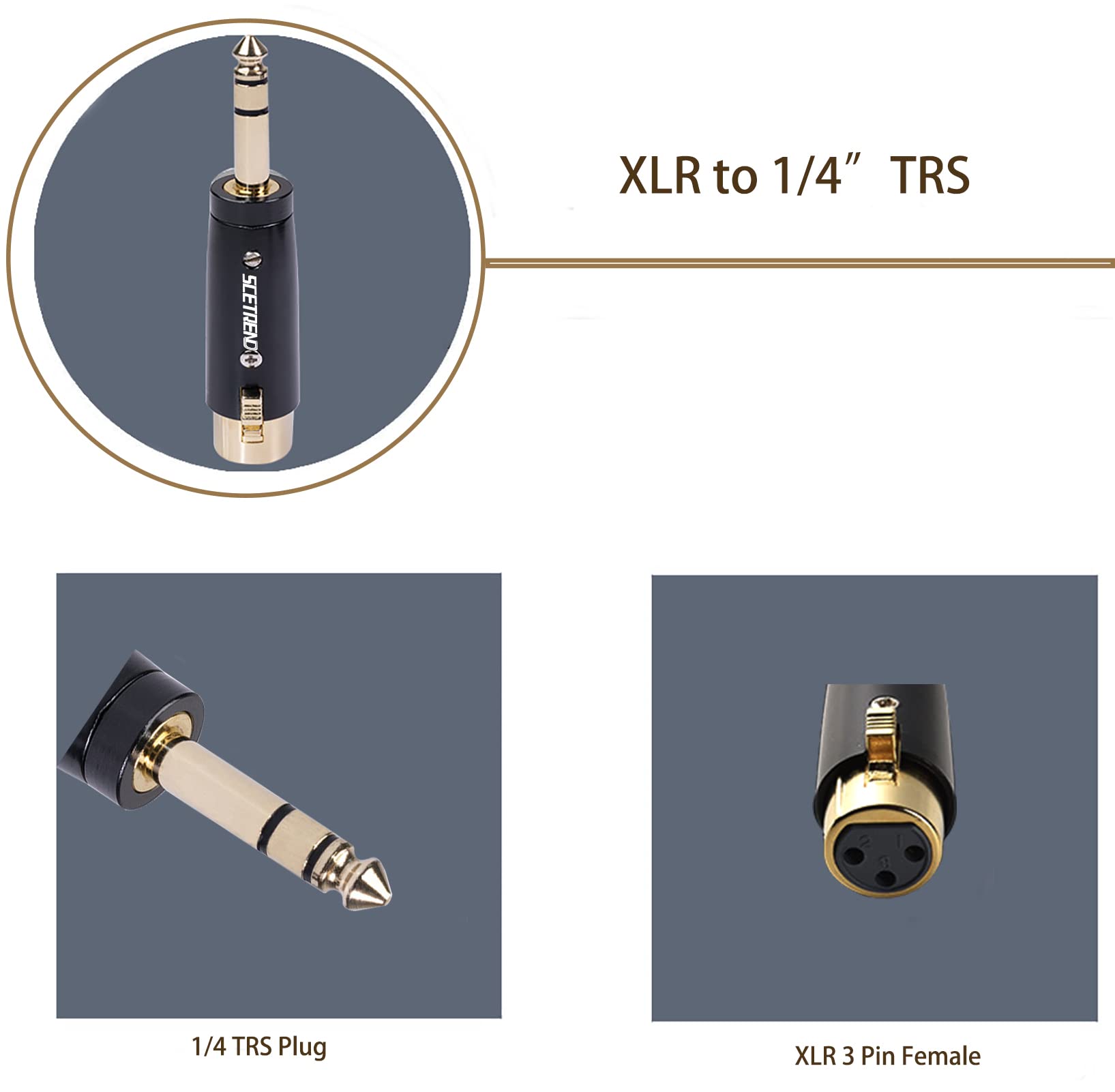 SCETREND 1/4 to XLR Female Adapter XLR 3 Pin Female to 1/4 Inch TRS Gold Plated Stereo Balanced Audio Adapter Connector - 1 Pack