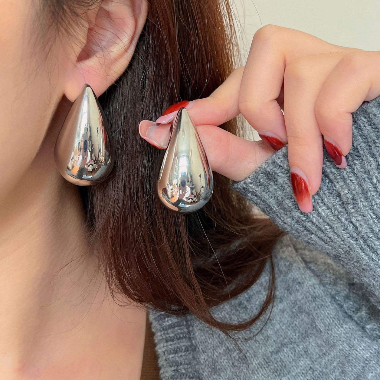 Silver Drop Earrings LARGE (4.2cm x 2.4cm) Trending Oversized Statement Style XL