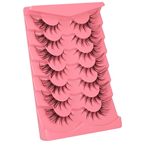 Newcally Lashes Manga Lashes Fox Eye False Eyelashes Clear Band Cat Eye Lashes Mink Lashes Fluffy Strip Lashes Wispy Anime Lashes Pack Spiky Cosplay Fake Eyelashes 7 Pairs