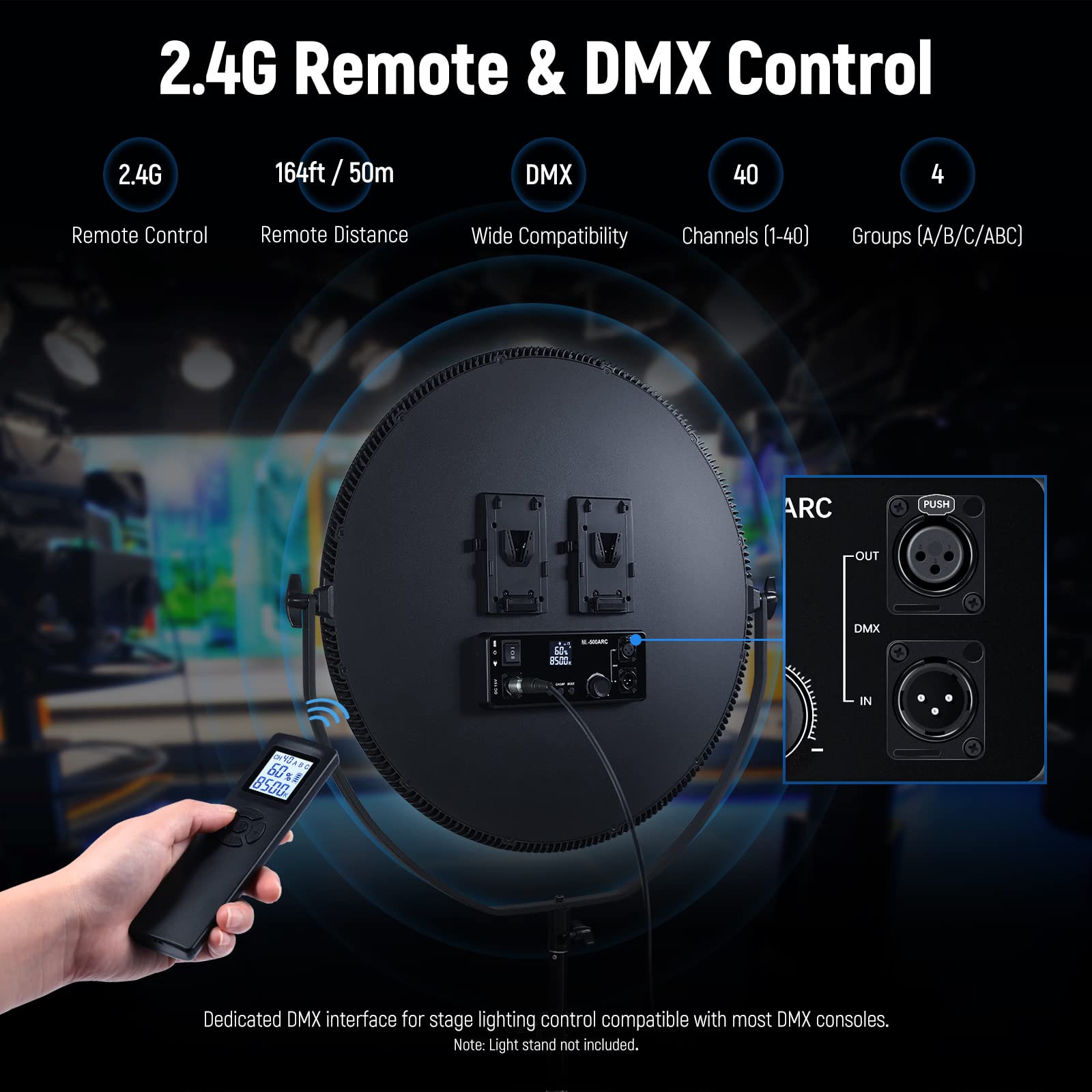 NEEWER Round Panel Video Light 2.4G & DMX Control, 24" 120W Bi Color Studio Edge Flapjack Lighting with Bag & 2.4G Remote(No Battery), Soft LED Fill Light for Portrait Photography Streaming, NL-500ARC