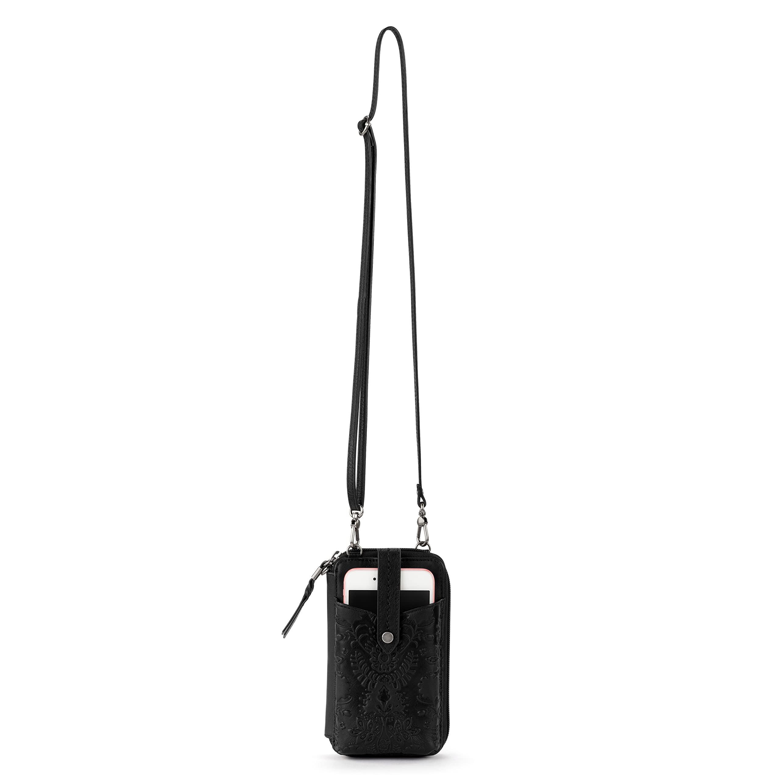 The Sak Silverlake N/S Smartphone Crossbody, Black Floral Embossed