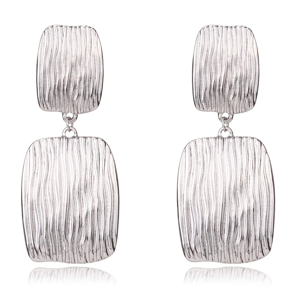 Silver Rectangle Geometric Dangle Earrings for Women Fashion Statement Drop Earrings KELMALL COLLECTION