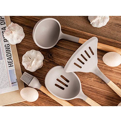 LMMDP 14 Pcs Kitchen Utensils Silicone Cooking Tools Colander Soup Spoon Spatula Brush Pasta Server Egg Beater Food Tongs Kitchen Tools