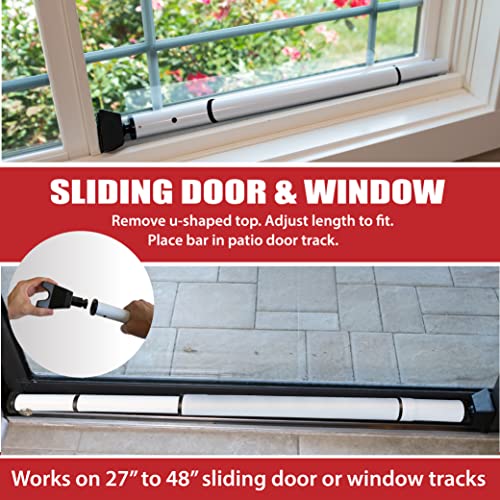 Product Trend Dual Security Bar, 1-Set Adjustable-Length Portable Strong Door Bar for Hinged and Sliding Patio Doors & Windows, Home Safety and Travel Security, Extends 28 Inches to 45 Inches, White