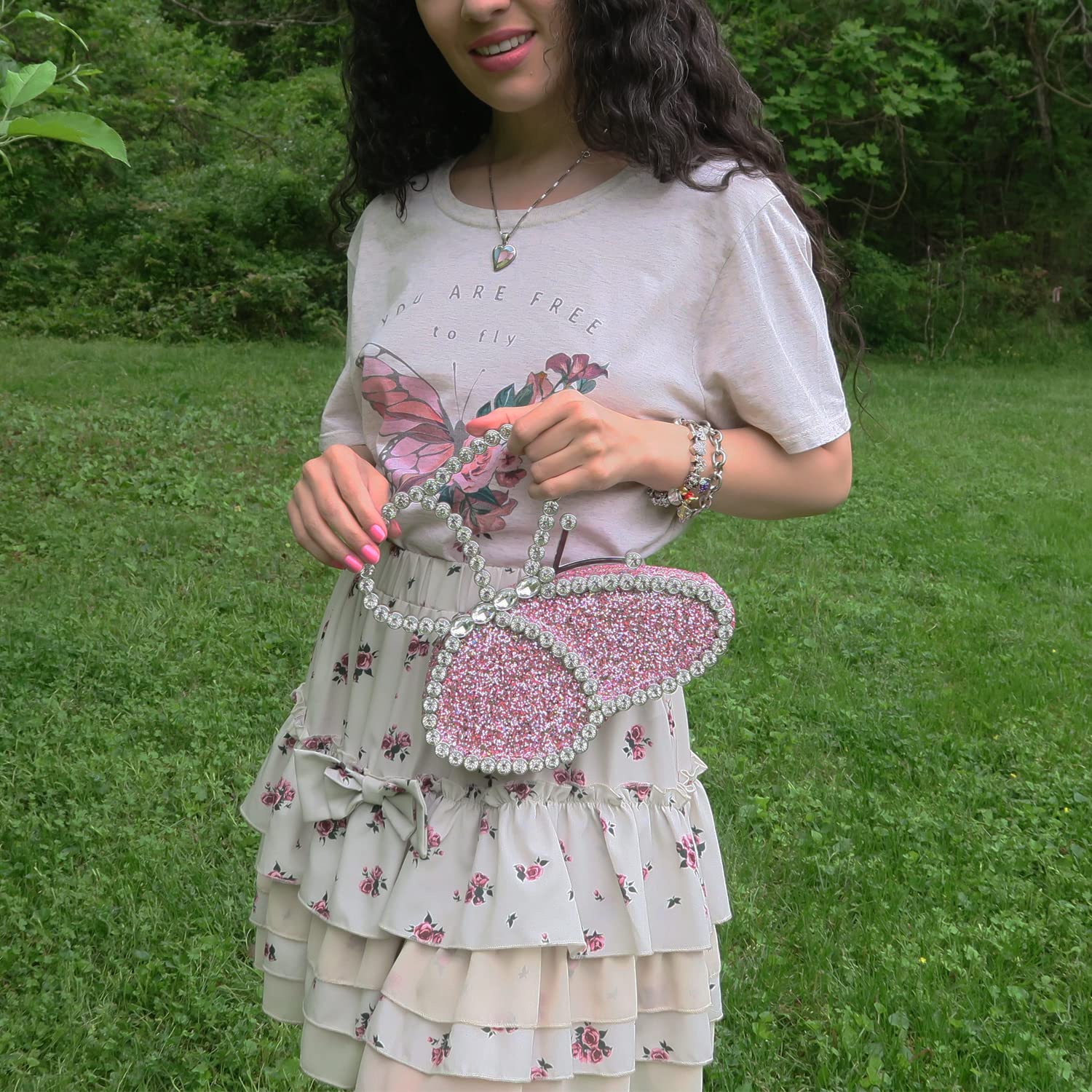 Svtose Butterfly Shaped Evening Bag, Unique Shape Clutch (Pink)