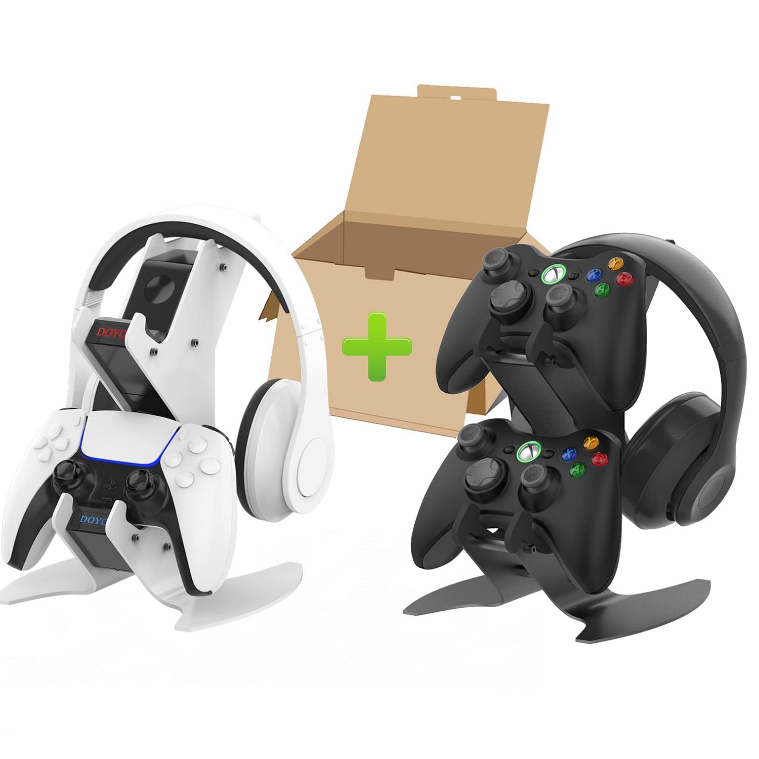 PS5 Controller Charging Station Dock, 2 Pack PS5 Gaming Accessories, Included A Universal Controller Holder Headset Stand, Charger Station for Playstation 5 Dualsense Controllers