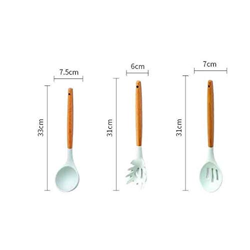 LMMDP Beech Silicone Kitchen Tools Set Cooking Tools Utensils Set Spatula Shovel Soup Spoon with Wooden Handle Special Heat-resistant Design