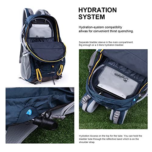 MOUNTAINTOP 40L Hiking Backpack with 3L Hydration Bladder for Men & Women Camping Climbing,Blue and Yellow