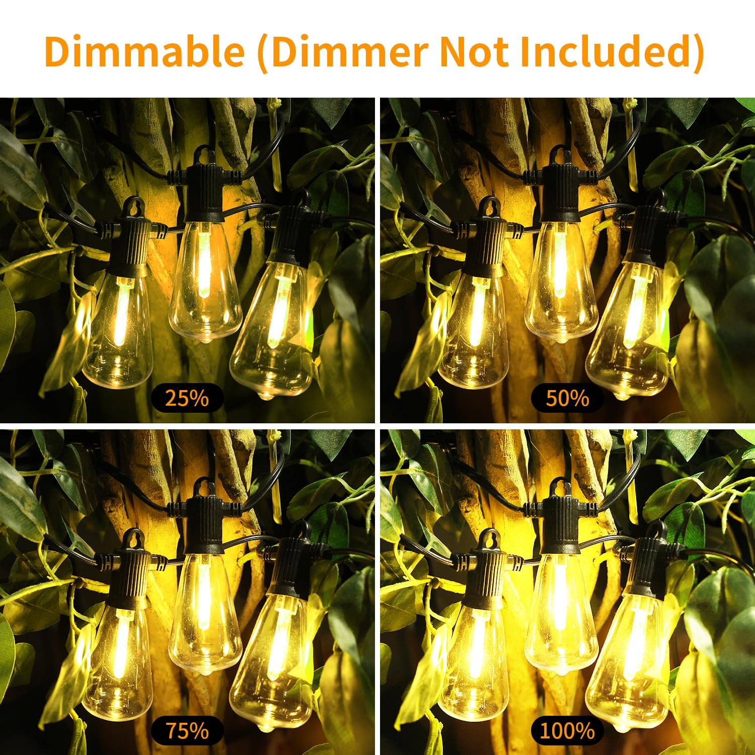 ZOTOYI Outdoor String Lights 25FT, Waterproof IP65 Patio Lights with 13 Shatterproof ST38 LED Bulbs(1 Spare), Outside Hanging Lights Dimmable for Backyard, Bistro, Cafe, Garden 2700K Warm White