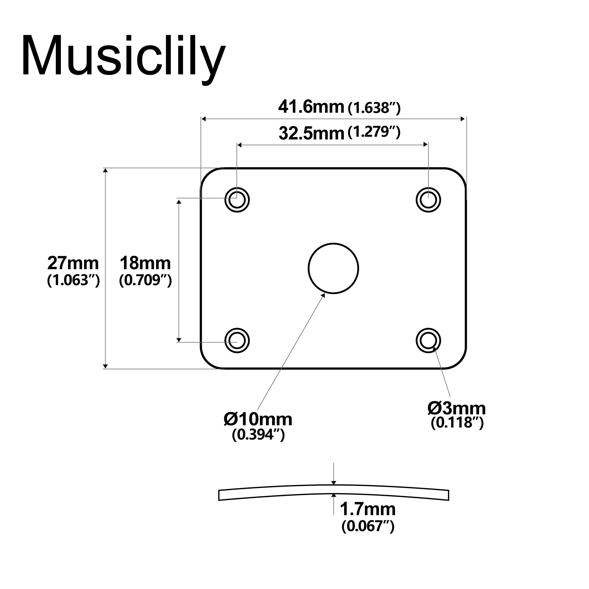 Musiclily Pro Plastic Curved Jack Plate Rectangular Jackplates for Electric Guitar, Black (Set of 2)