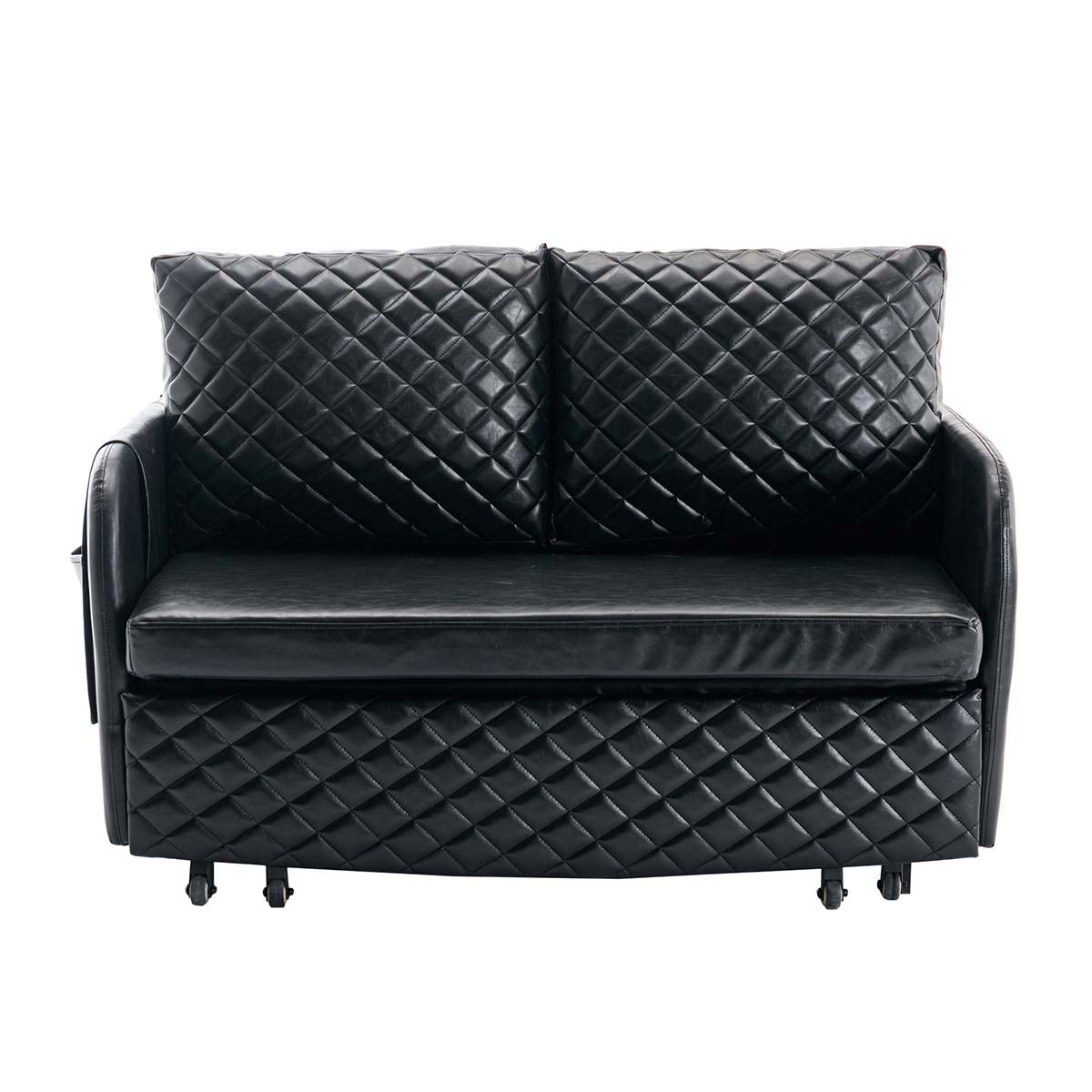 Lin-Utrend 46" Convertible Sleeper Sofa Bed, Modern Loveseat Couch with Pull Out Bed, Small Love Seat Futon Sofa Bed with Headboard, 2 Pillows Side Pockets for Living Room Apartment (Black)