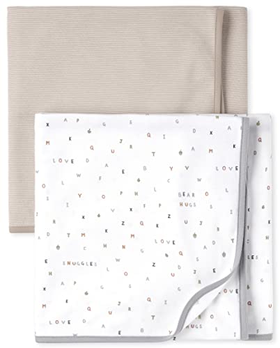 The Children's Place Baby Swaddle Blankets 2-Pack, Alphabet/Sahara Striped, ONE Size