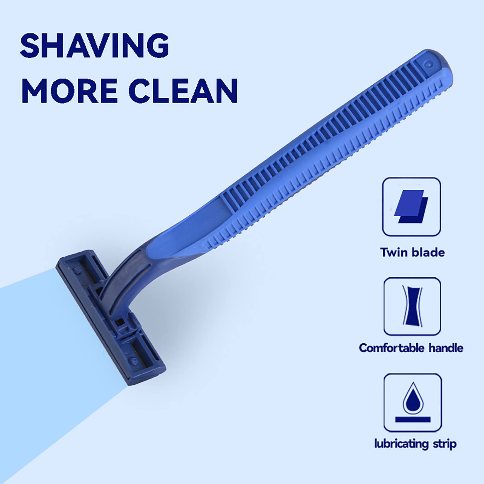V.CR Brand Disposable Razors, Shaving Razors,Twin blades with Lubricant Strip, Stainless Steel Blade, Blue, 60Count Total