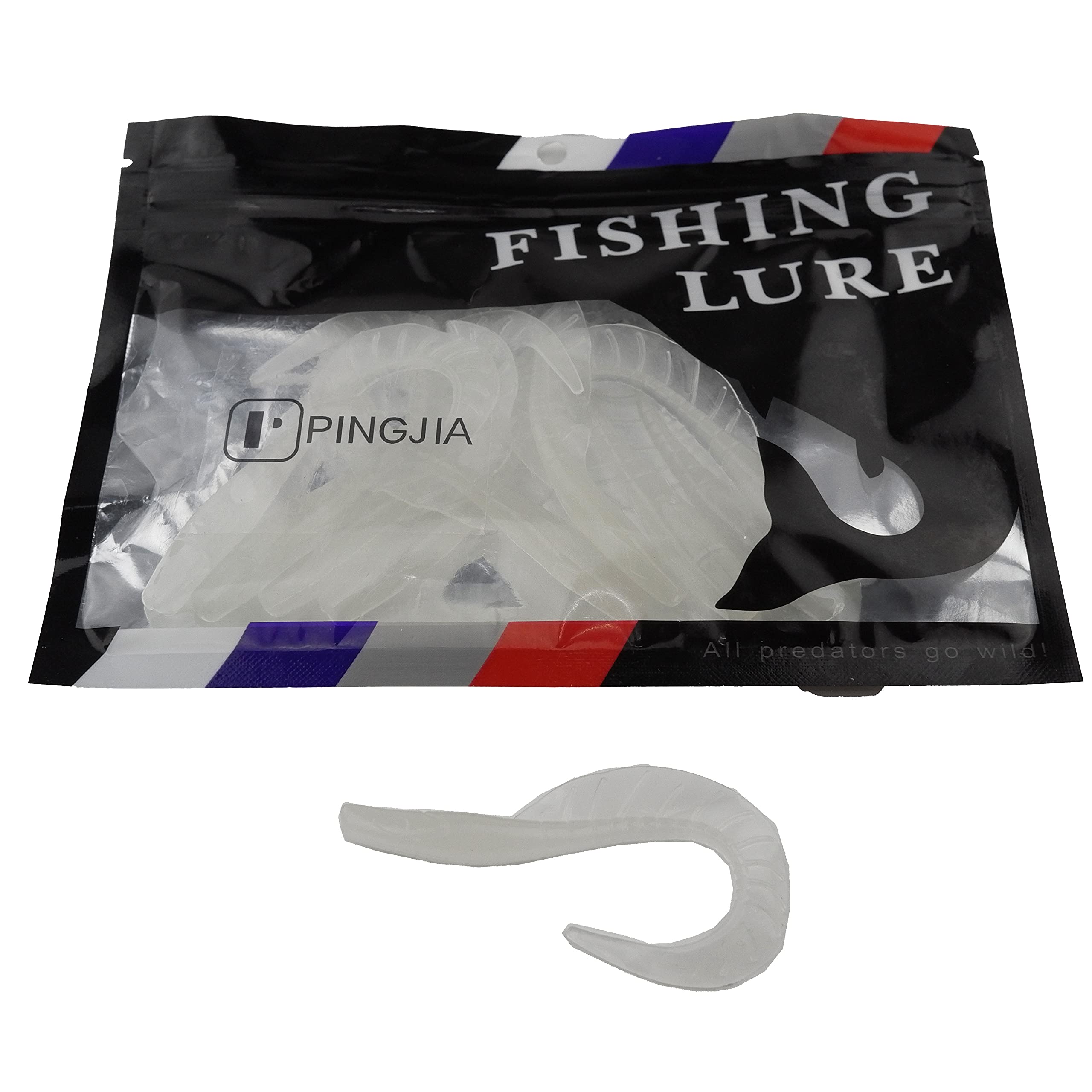 PINGJIA LYJE28, 7.5cm/2.95in, Grubs Fishing Lure, Soft Baits, Glow-in-The-Dark T-Tail, Grub Lure(Luminous Green)
