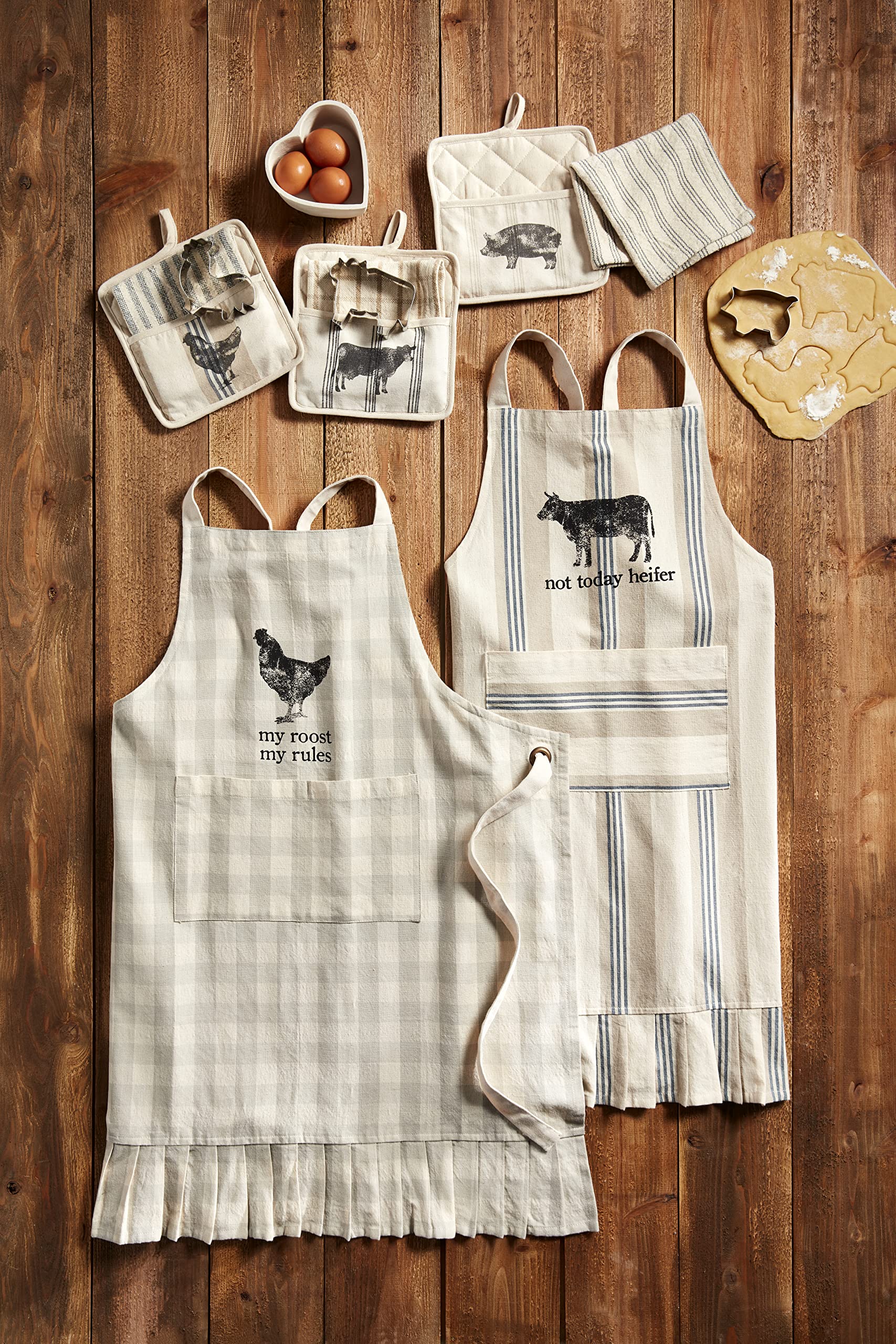 Mud Pie Farm Pot Holder & Towel Set, Pig, 8" x 8"