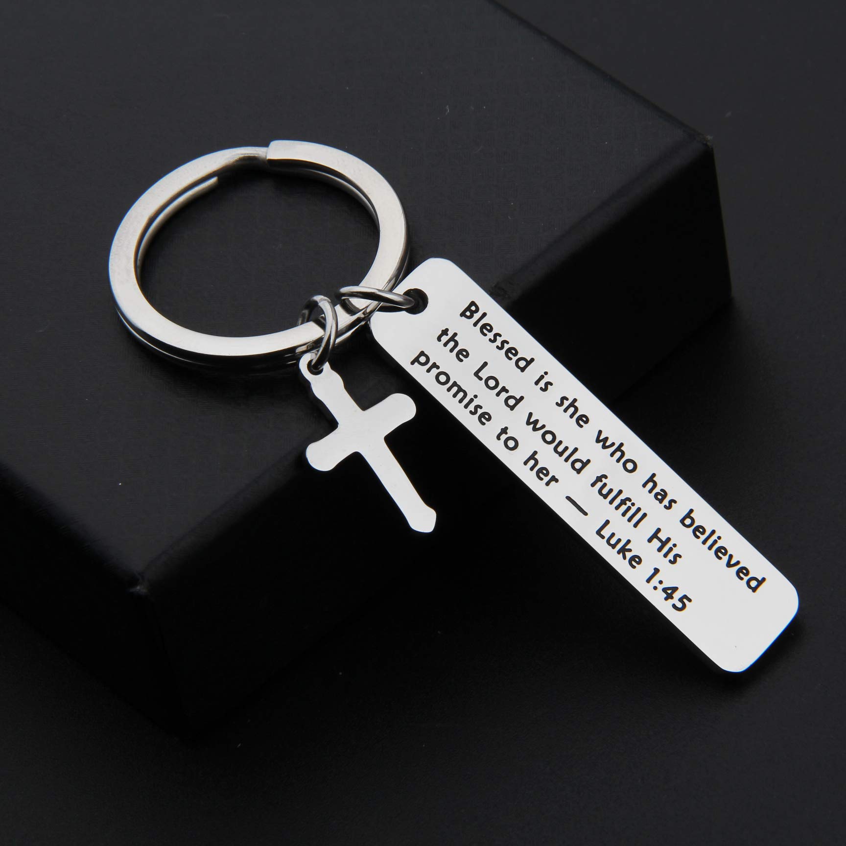 MAOFAED Religious Jewelry Bible Verse Keychain Blessed is She Who Has Believed The Lord Would Fulfill His Promise to Her
