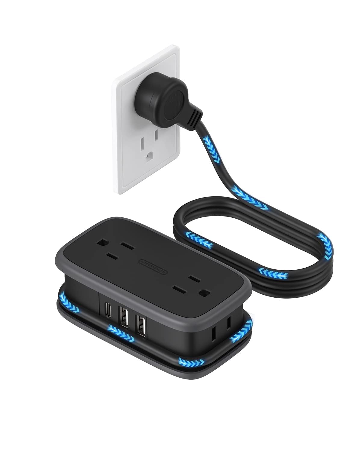 Travel Power Strip with USB C Port, NTONPOWER Flat Plug Extension Cord with 4 Outlets 3 USB (1 USB C) for Cruise Ship Essentials, 4ft Wrapped Short Extension Cord for Hotel Dorm Room