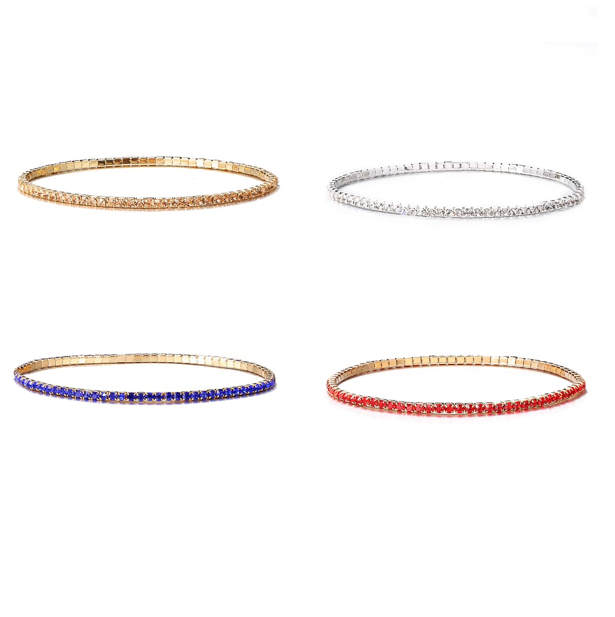 Pingyongchang Multicolor Rhinestone Bracelet Set for Women Crystal Tennis Bracelet Beaded Stretch Strand Stacked Bracelet 8 Pcs