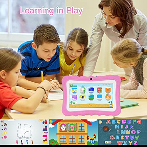 ZSEM Children Tablet 7 Inch Display Screen Dual Camera Quad-core WiFi Version Early Educational Learning Hine Gift for Toddlers Children
