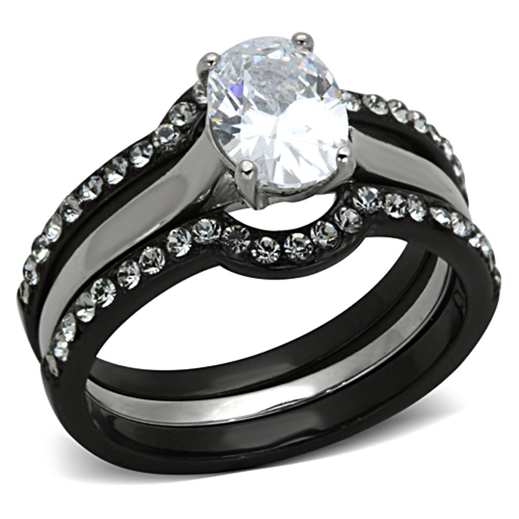 Marimor Jewelry His and Hers 4 Piece Black Stainless Steel Wedding Engagement Ring and Classic Band Set Women's Size 10 Men's 08mm Size 10