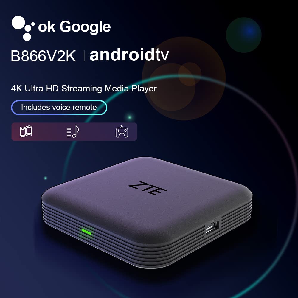 ZTE Android TV Box ,Smart TV Box ZXV10 Support Wi-Fi 5 Bluetooth 5.0 , Support 3D 4K HDR Videos Media Player,Dolby Vision,Supports YouTube/Google Assistant/Google Play Store