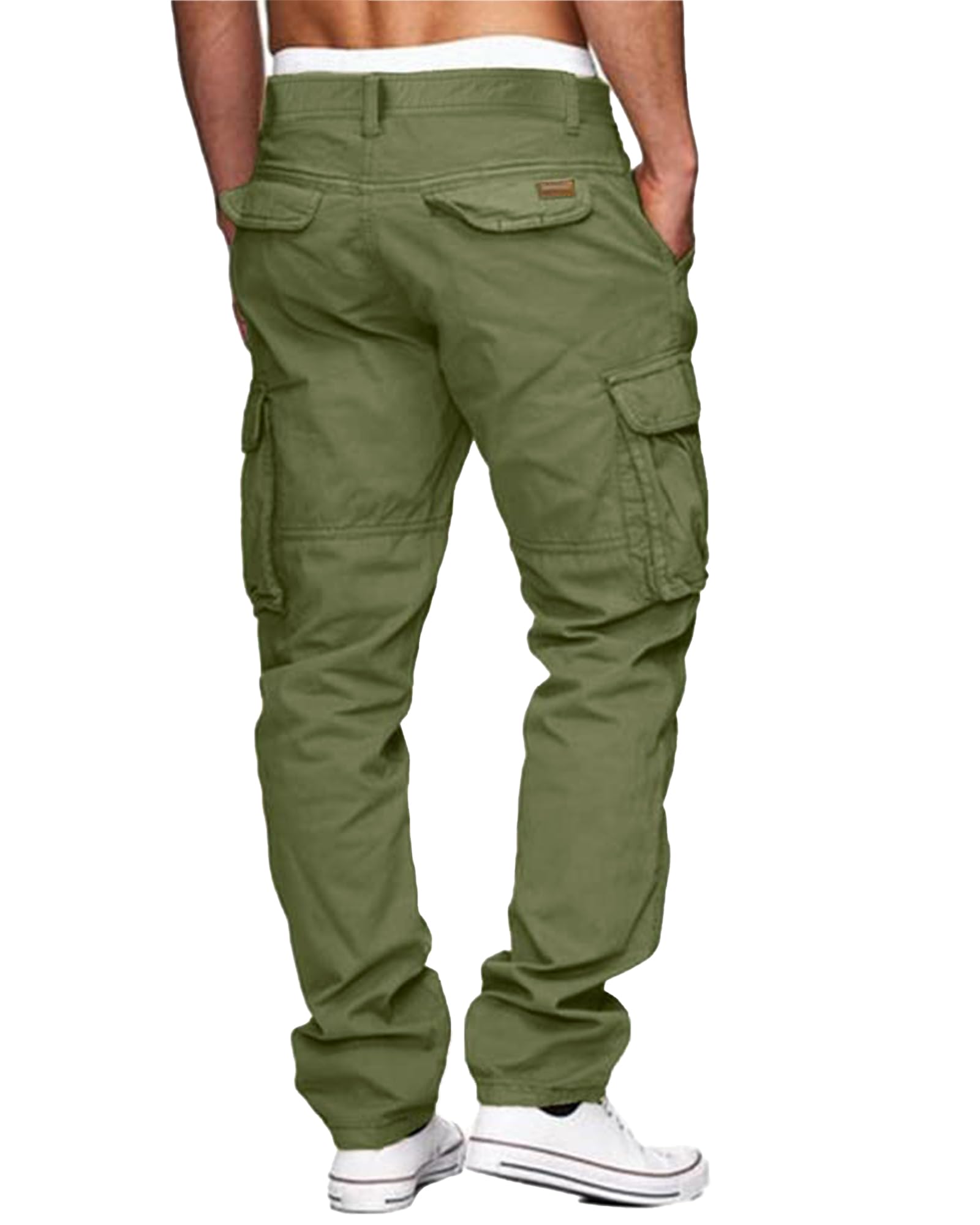 LVCBL Mens Cotton Cargo Pants Jogger Sweatpants Outdoor Trousers with Side Pockets,Army Green,XL