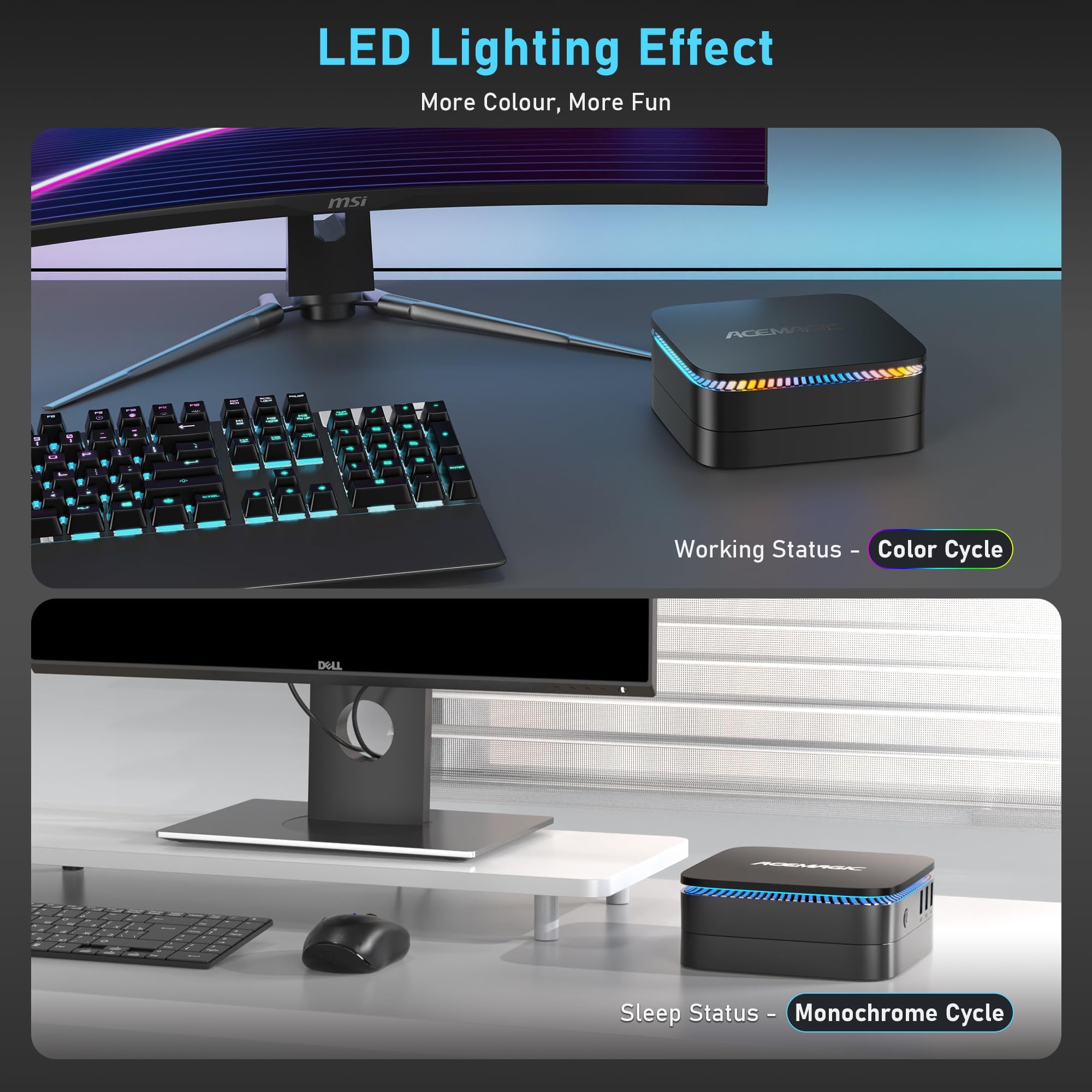 Mini PC RGB AK1 Plus, Intel N95(up to 3.4GHz) 12th Gen Processor Mini Desktop Computer, 16GB RAM 512GB SSD, Dual 4K HDMI, Windows 11 Small PC, 2.4/5G WiFi, Bluetooth, Business/Office/HTPC