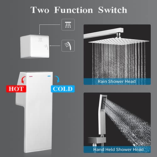 Shower Faucet Set,Rain Shower System with 10 Inch Shower Head and Handheld Wall Mounted,High Pressure Rainfall Shower Faucet Fixture Combo Set,Shower Faucet Set with Valve and trim, Brushed Nickel