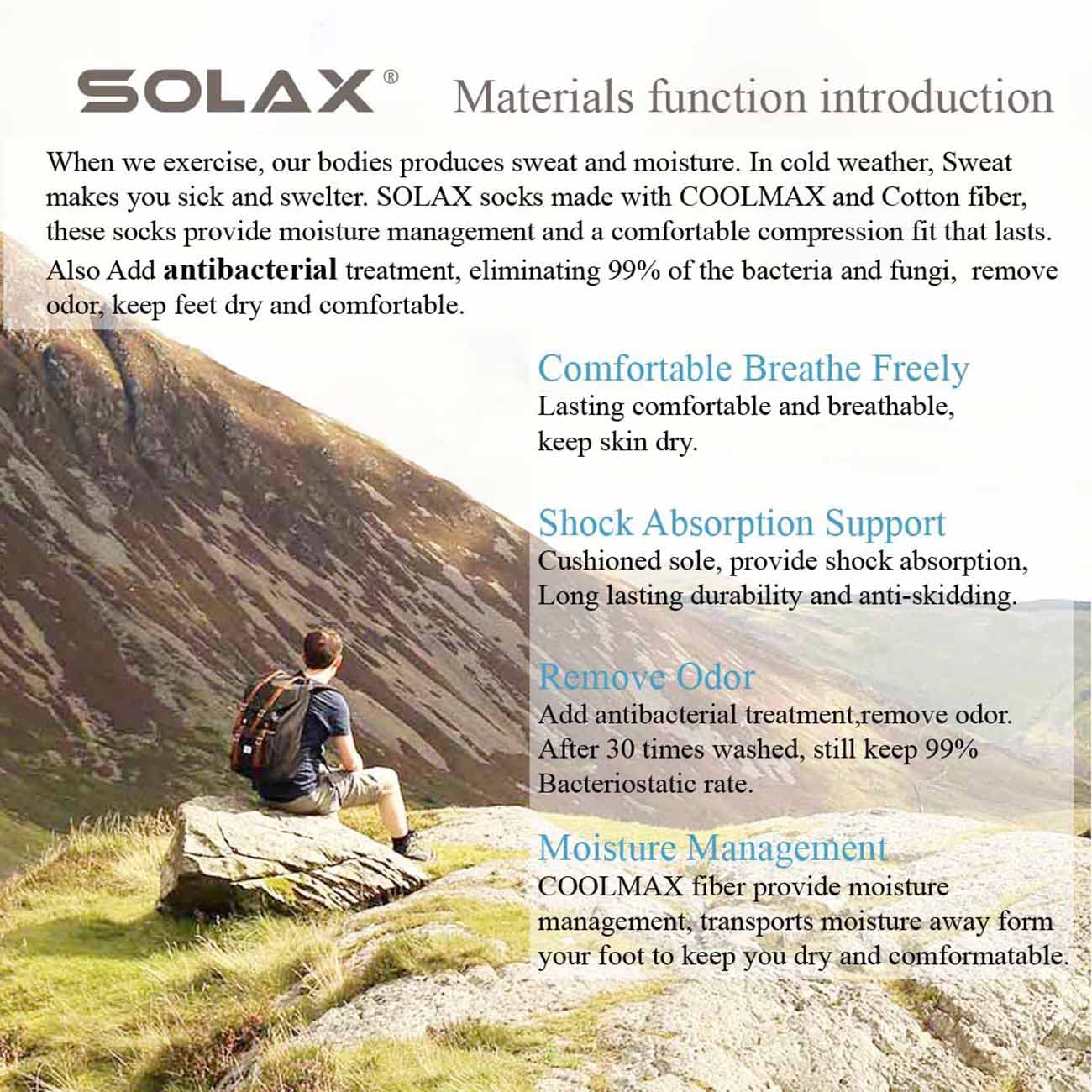 SOLAX Mens Coolmax Cotton Athletic Sport Ankle Quarter Hiking & Running Socks 3 Pairs
