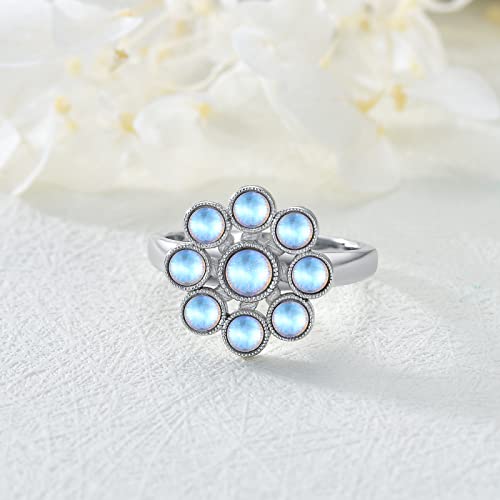 PLATYCO Moonstone Ring for Women 925 Sterling Silver Round Moonstone Rings Moonstone 9 Stone Engagement Rings (10)