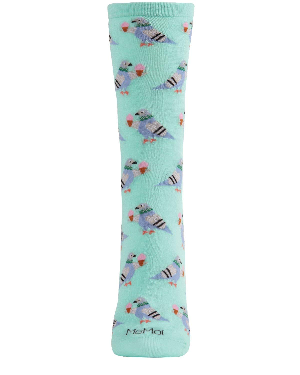 MeMoi Feed the NYC Pigeons Rayon Blend Crew Socks Seafoam 9-11