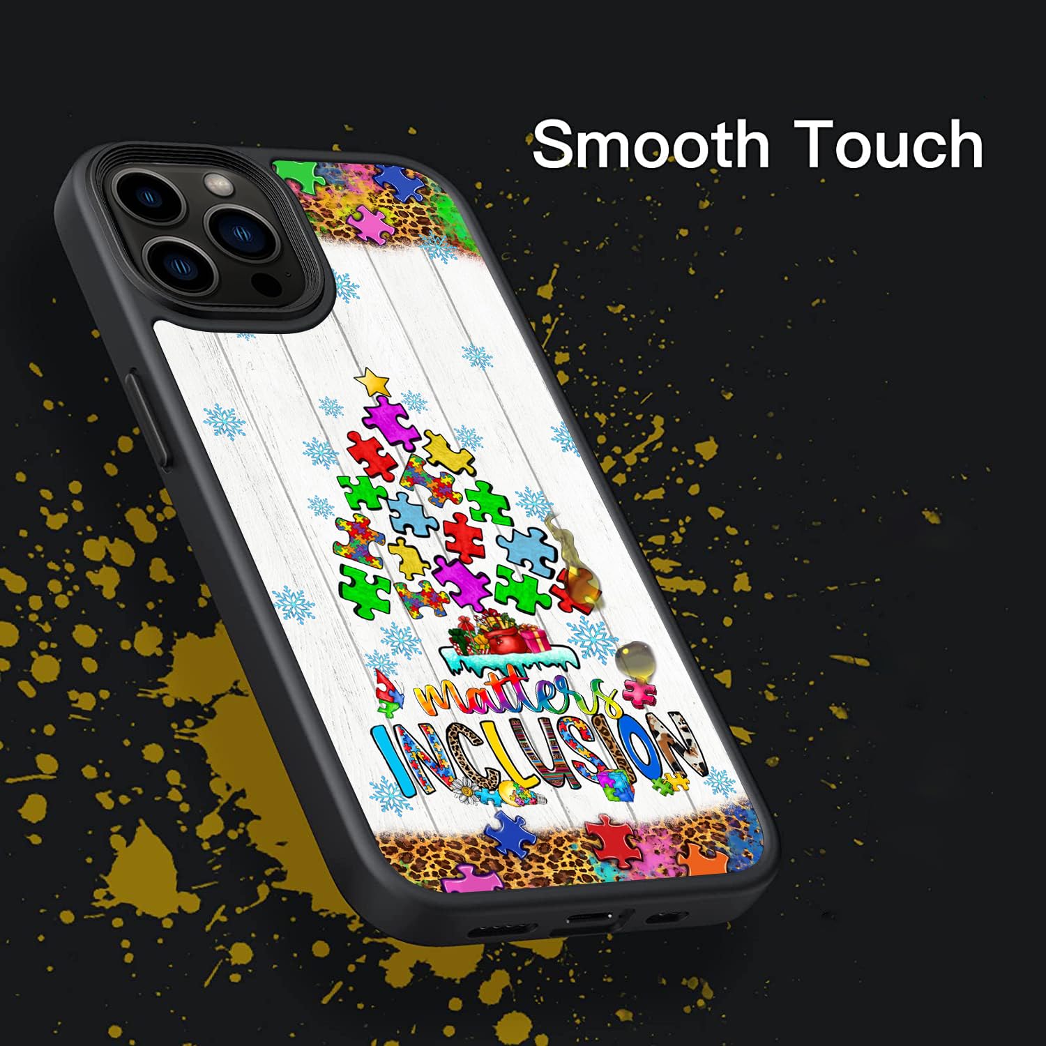 Matters Inclusion Autism Awareness Christmas Tree Phone Case Compatible with iPhone 15 14 13 12 11 Pro Max|Samsung Galaxy S23 S22 S21 S20 FE|A14 A54 A53 A03S A13|Note 20 10|Z FLIP 3/4/5 Black
