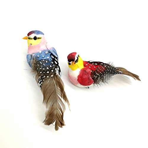 LWINGFLYER 6pcs 4.3" Artificial Simulation Foam Birds Clip on Sparrow Spotted Feather Bird Ornaments for Craft Christmas Decoration Home Garden Party Accessories