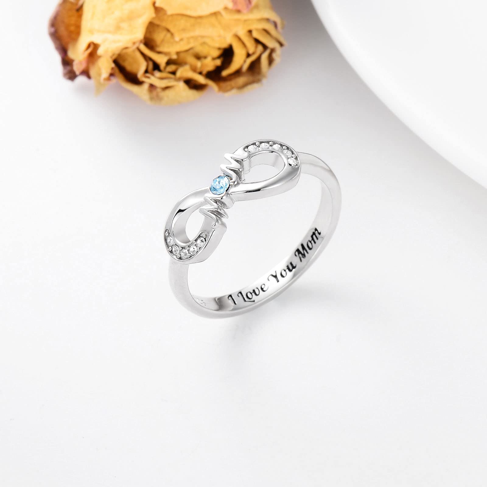 Plesitep Mom Ring Sterling Silver Infinity Mother Ring with Crystal Gift for Women Mother Grandmother Mother’s Day Gift (6)