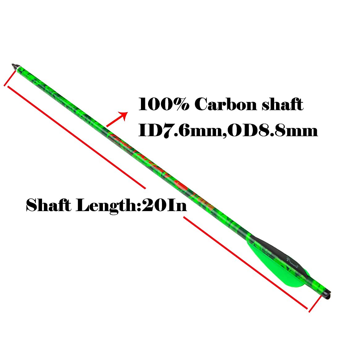 QunYing Crossbow Bolts 20 Inch Hunting Archery Carbon Arrows Crossbolt 12PCS Green Camo
