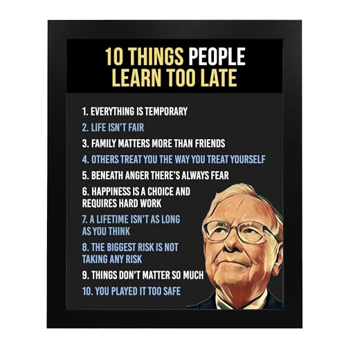 Warren Buffett Quotes- Ten Things People Learn Too Late- Motivational Wall Art Print with Silhouette Image, Inspirational Wall Decor For Home Decor, Office Decor & School Decor. Unframed-8x10"