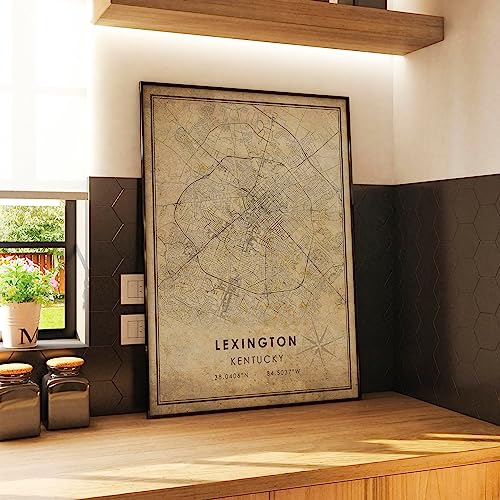 Lexington Vintage Map Print Lexington Map Kentucky Map Art Lexington City Road Map Poster Vintage Gift Map