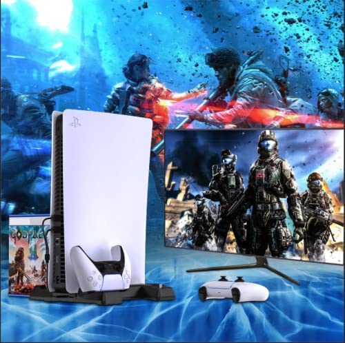 PS5 Stand with Cooling Station for PlayStation5 Disc & Digital Edition, Dual PS5 Controller Charging Station Dock, with Cooling Fan,11 Games Storage