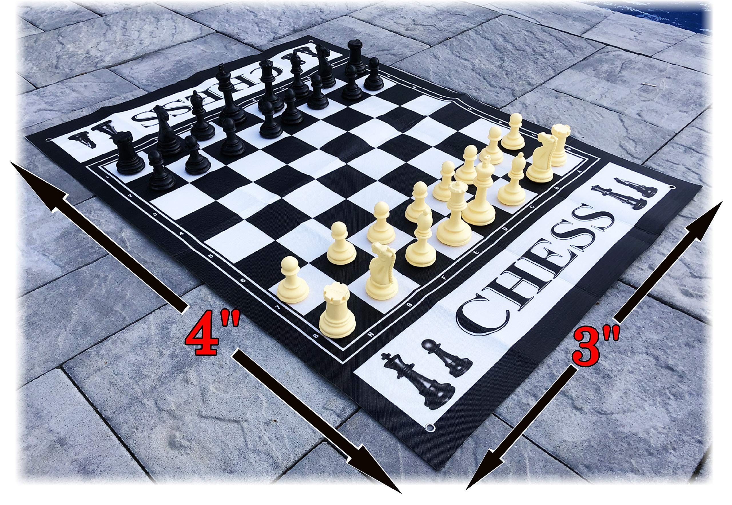 Matty's Toy Stop Deluxe Large Chess (Indoor/Outdoor) Game with 6" King, 4' x 3' Game Mat with with Anchors