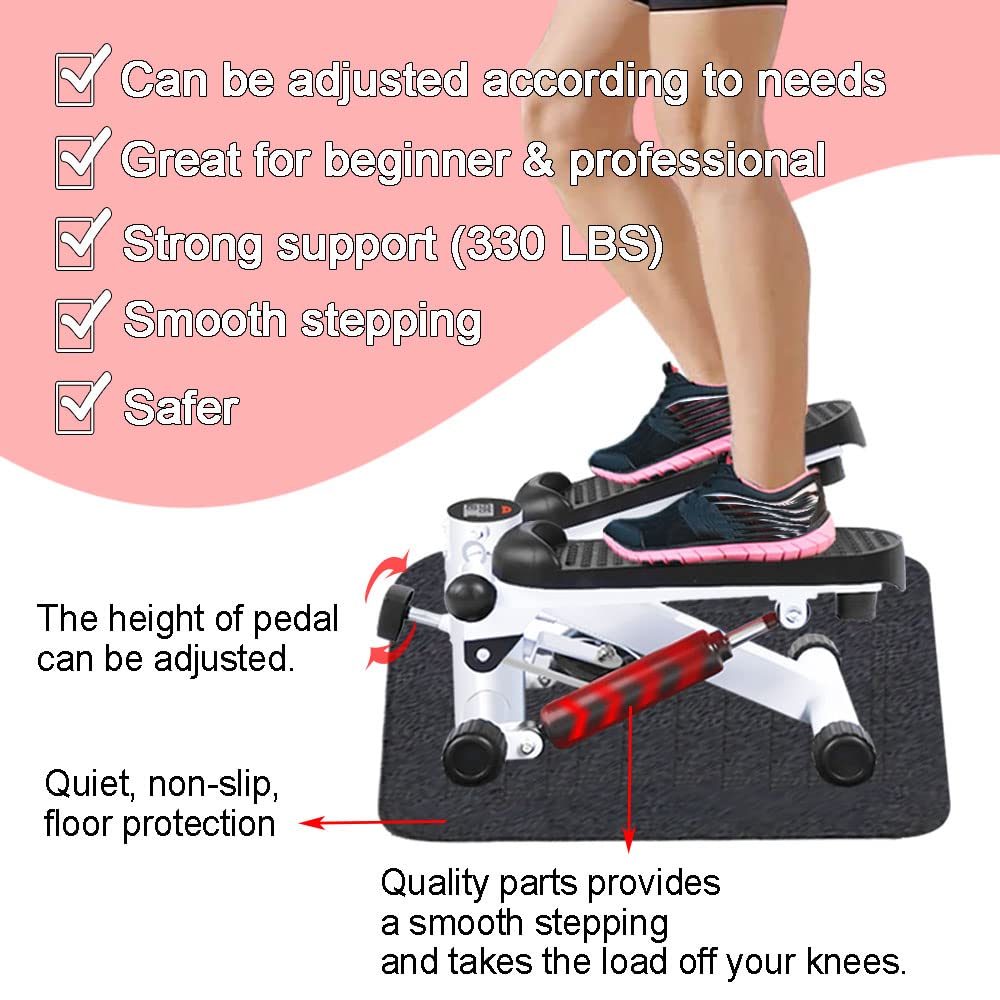 Swity Home Stair Steppers with Handrail & Resistance Bands for Exercise - 2 Ways to Use, Mini Step Machine Fitness Stepper with Display for Full Body Training, 300 lbs Weight Capacity