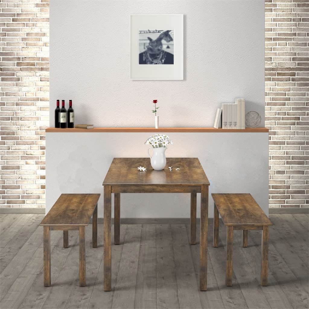 LIUZH 3 Piece Studio Collectible Table Dining Table with 2 Bench Wooden Legs Furniture Set (Color : E, Size : As Shown)