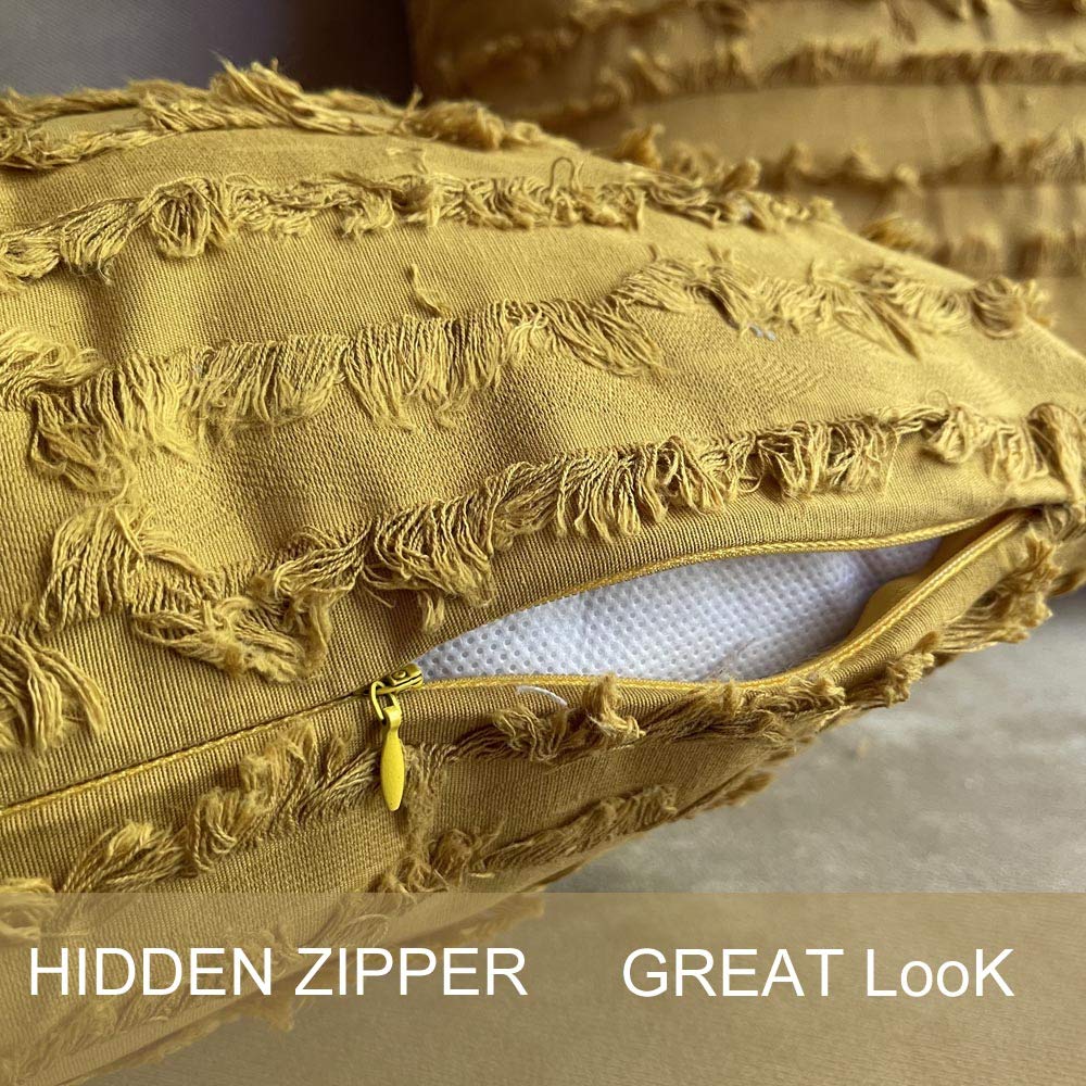 Luxton Set of 2, Mustard Yellow Throw Pillow Covers 18x18, Cotton Linen Decorative Boho Tassels Pillow Cushion Covers for Couch Sofa Bed Home Decor, 18x18 inch 45x45 cm