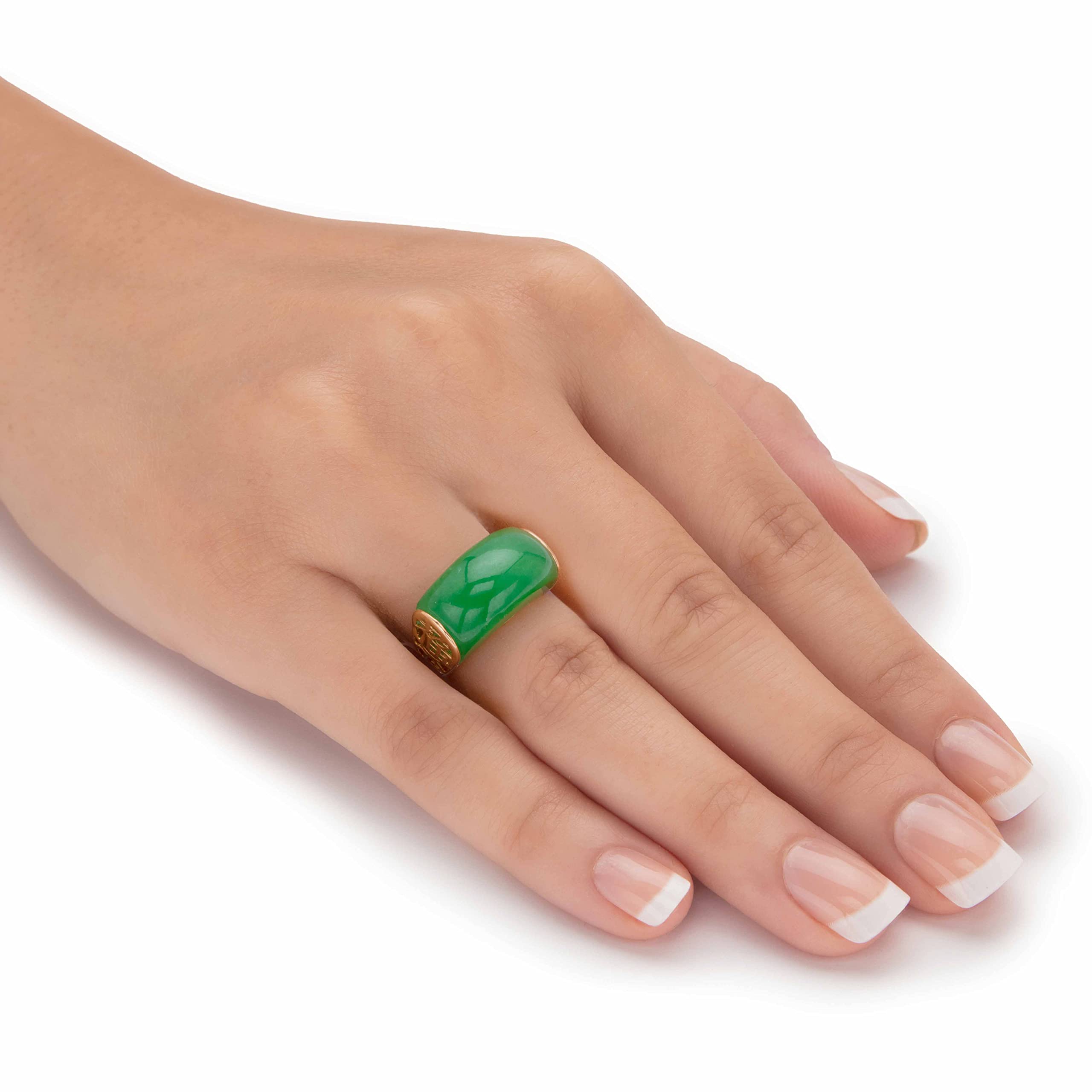 PalmBeach Yellow Gold-plated Sterling Silver Genuine Green Jade Lucky Symbol Band Ring Sizes 6-10 Size 9