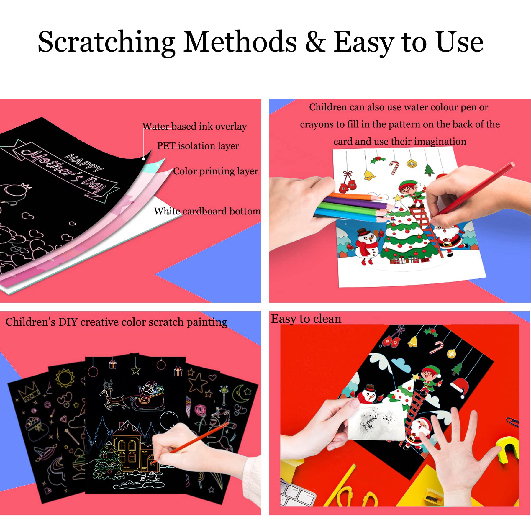 SuyuanArt 3 Set Magic Scratch Paper Art, Colorful Magic Drawing Art Book with 3 Scratch Pen for Birthday Halloween Christmas Party Dinosaurs Games Projects Kits