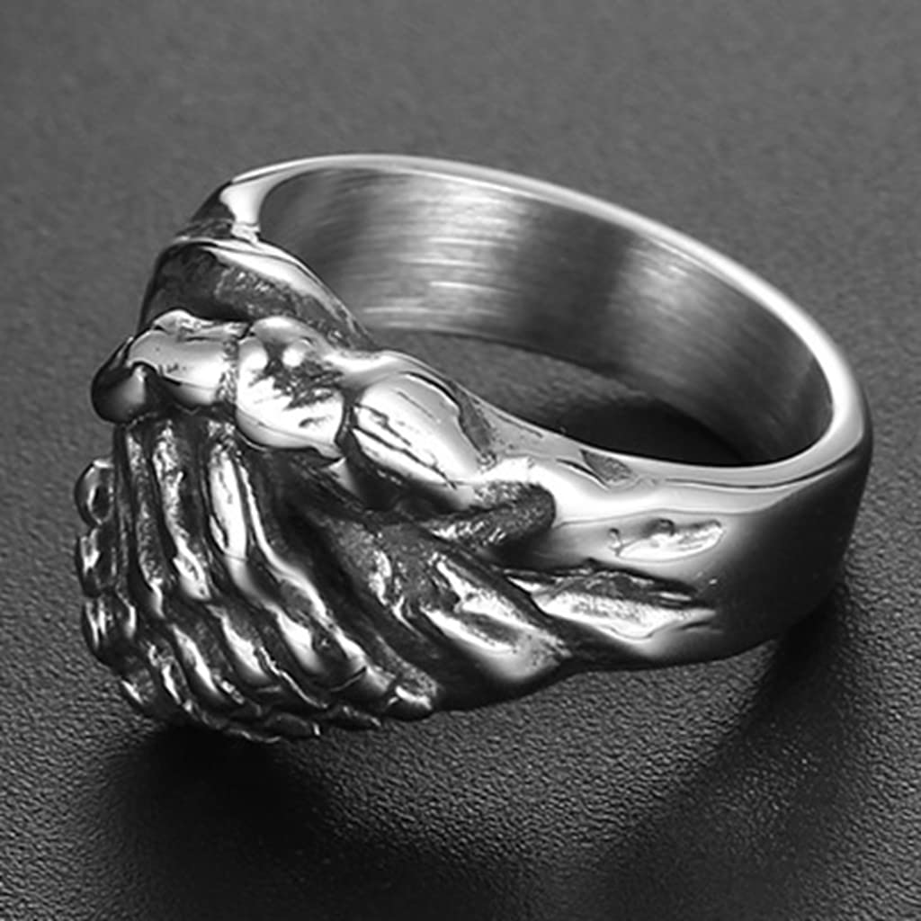 Retro Vintage Stainless Steel Hand Shaking Promise Statement Biker Cocktail Party Ring (Grey, 11)