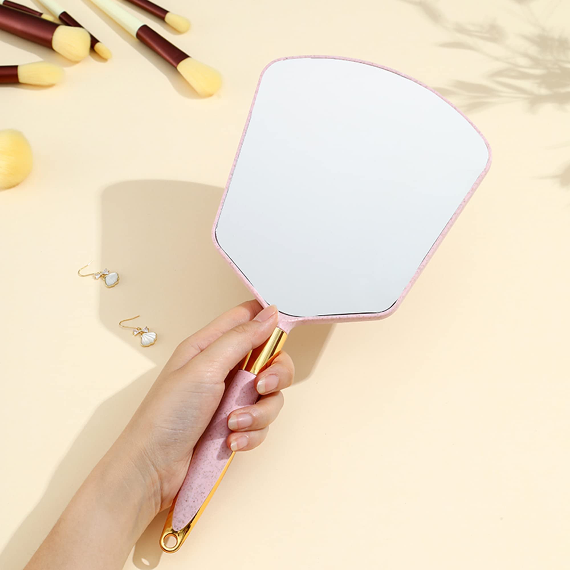 YCHMIR Hand Mirror, Handheld Mirror with Handle,Barber Hairdressing Handheld Mirrorfor for Salon 6 x 13 inch Pink-Square
