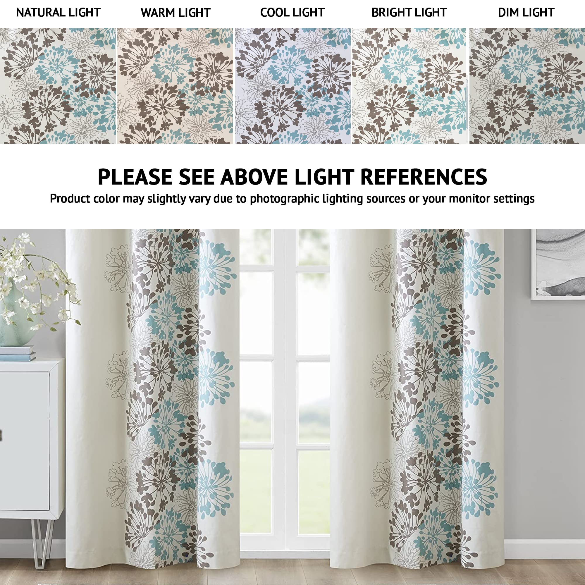 Madison Park Anaya Window Curtain Grommet Tops Thermal Insulated Window Panel for Living Room Bedroom and Dorm Single Panel, 50x84, Blue/Brown