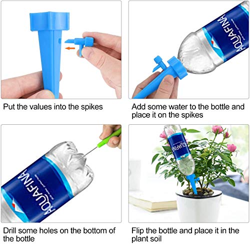 LYF Plant Self Watering Spikes Devices, Automatic Watering Spikes System with Slow Release Control Valve Switch Self Irrigation Watering Drip, Upgrade Design with Anti-Tilt Bracket… (A)